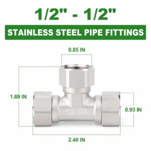 TAISHER 2PCS 304 Stainless Steel 3 Way 3 Ends Flexible Movable Tee Connector, 1/2" for Sprayer, Angled Valve, Shower Arm