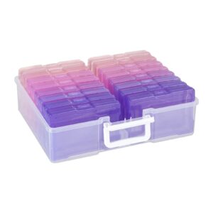 naivees 4" x 6" plastic photo storage case with 16 inner photo containers boxes greeting cards containers boxes storage, seed storage perfect for storing pictures,photos and cards (pink & purple)