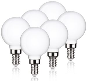 ruiaotd g16.5(g50) globe light bulbs, 5.5w equal 60w light bulb, neutral white 4000k, chandelier light bulbs candelabra e12 base for ceiling fan lights, 500lm, dimmable, milky glass, 6 pack