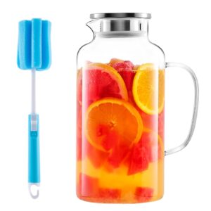 hannadepot glass pitcher, 3.5l/118 oz glass water pitcher with lid and spout, heat/cold resistant borosilicate glass water carafe for coffee, juice and homemade beverage, with long cleaning brush