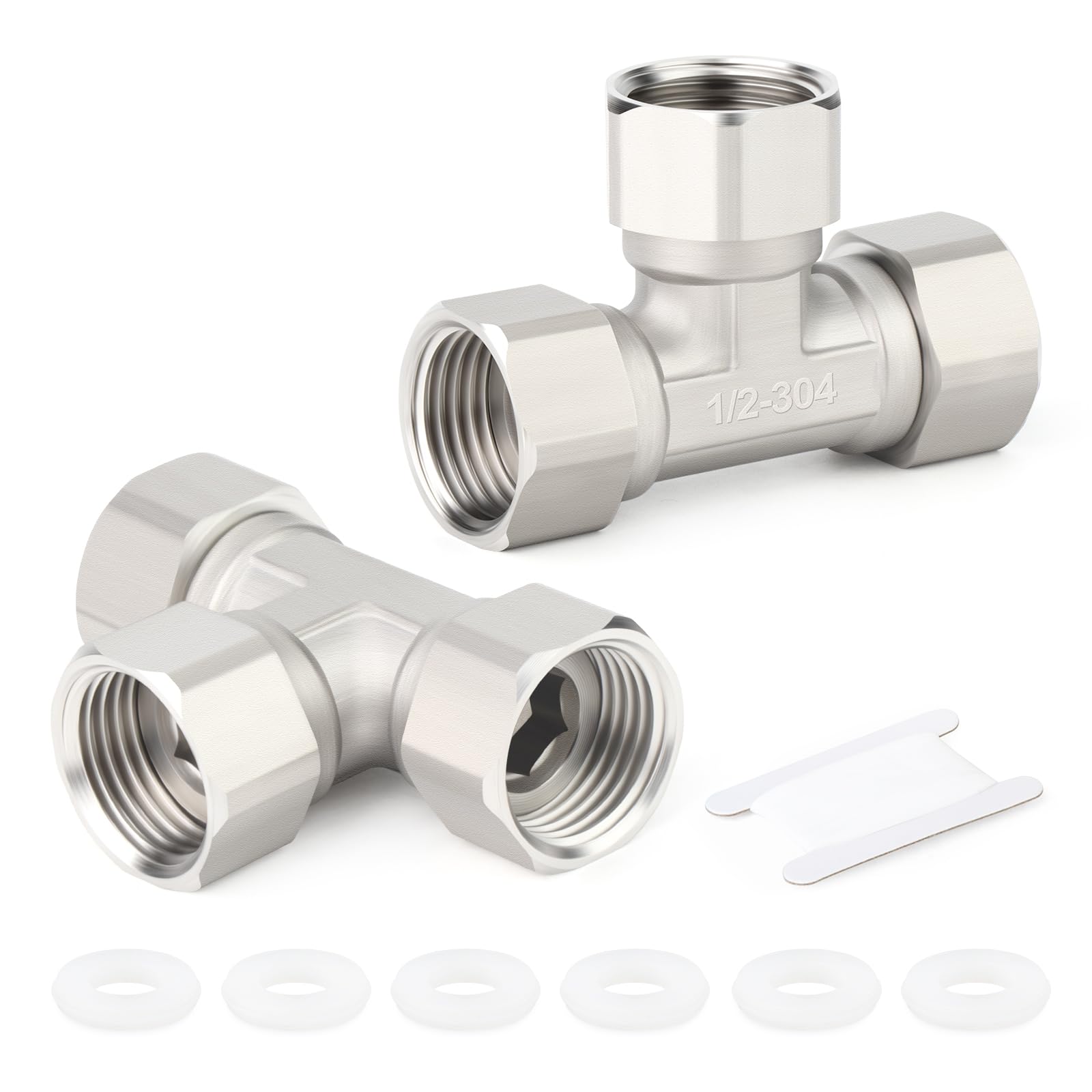 TAISHER 2PCS 304 Stainless Steel 3 Way 3 Ends Flexible Movable Tee Connector, 1/2" for Sprayer, Angled Valve, Shower Arm