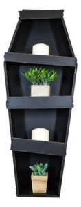 ebros gothic graveyard creepy oddity light duty black coffin casket cabinet shelving display wall hanging floating mdf wood shelf with 4 tiers 30" tall 12.5" wide