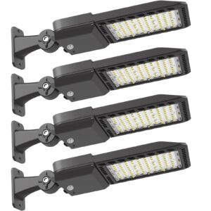 seuron 4pack 300w led parking lot lights with adjustable arm mount, 39000lm dusk to dawn photocell 5000k led outdoor commercial area lighting, 100-277v ip65 shoebox light for yard roadway, etl listed