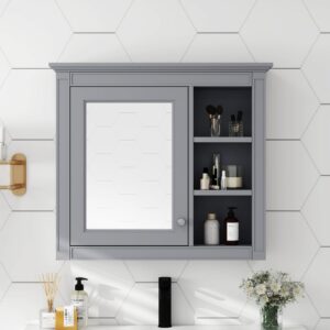 merax bathroom medicine cabinet with mirror, wall mounted bathroom storage cabinet with mirror door & 3 adjustable opening shelf, over the toilet space saver storage cabinet