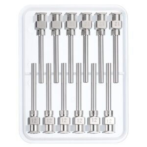 patikil 12ga x 1 inch stainless steel dispensing needle tips, 12pcs metal glue needle tube blunt tips luer lock for thick glue ink lab, silver