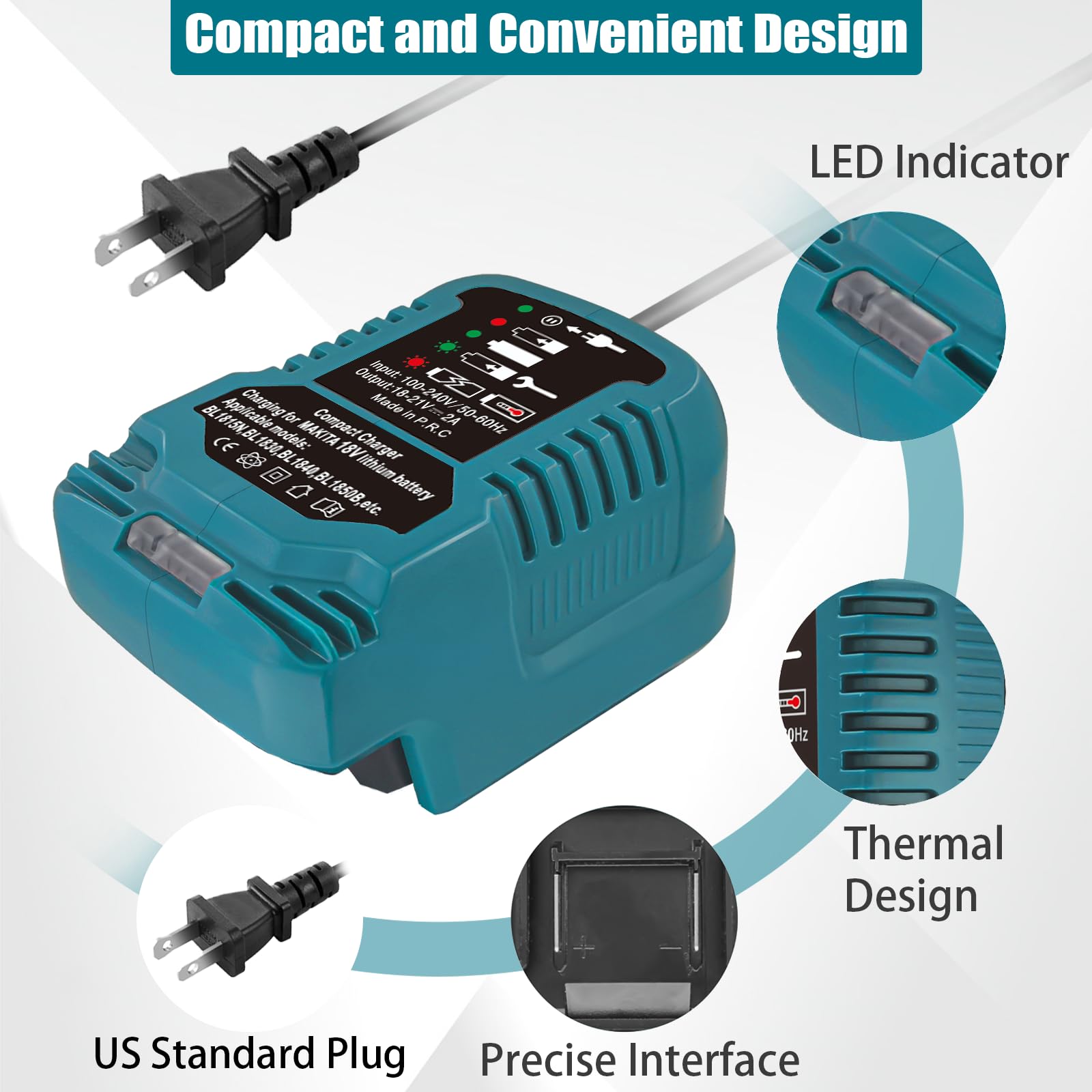 JJXNDO DC18RC 18 Volt Lithium Battery Charger Replacement for Makita 18V Lithium-Ion Battery BL1850 BL1840B BL1820 BL1815 BL1860 BL1430 BL1450 BL1830 Mini Compact Charger(Not for 14.4V)