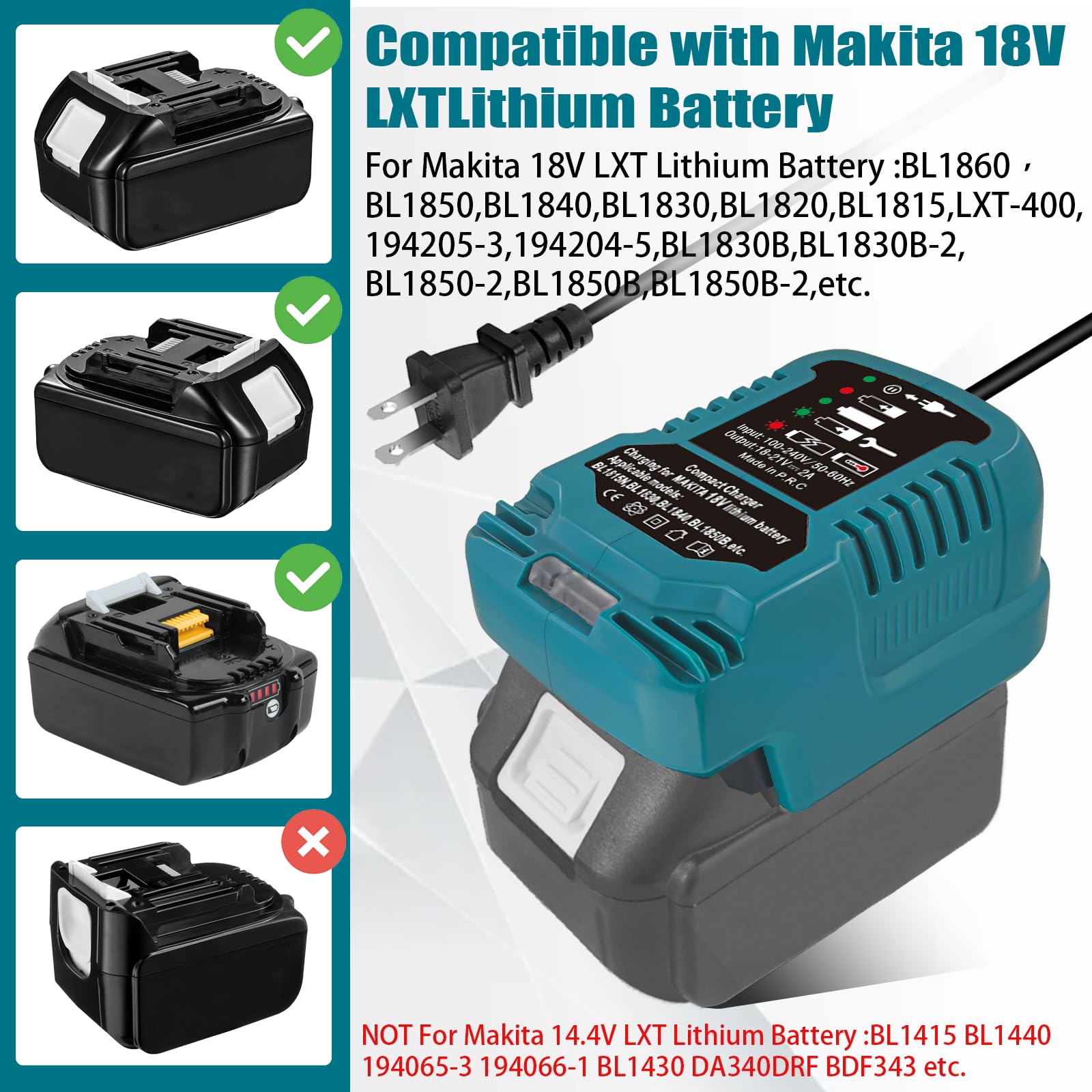 JJXNDO DC18RC 18 Volt Lithium Battery Charger Replacement for Makita 18V Lithium-Ion Battery BL1850 BL1840B BL1820 BL1815 BL1860 BL1430 BL1450 BL1830 Mini Compact Charger(Not for 14.4V)