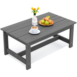 serwall hdpe patio coffee table, rectangle outdoor coffee table, all-weather coffee side table for balcony, poolside, deck, garden, gray