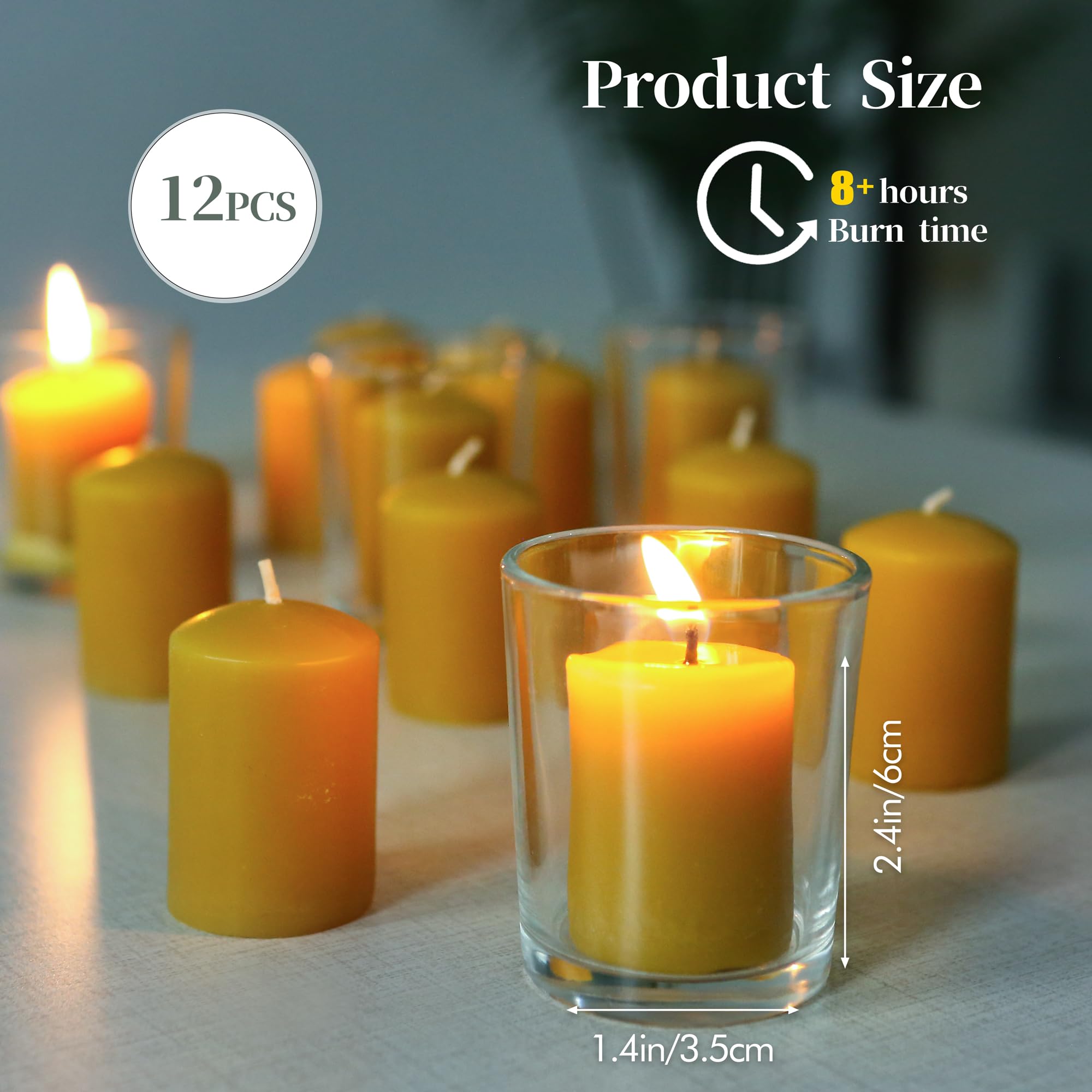 12Pcs Beeswax Votive Candles, Natural Beeswax Candles Bulk, Handmade Pure Votive Candles for Home Room Decor Party Wedding Spa, Smokeless and Dripless Votives Candles