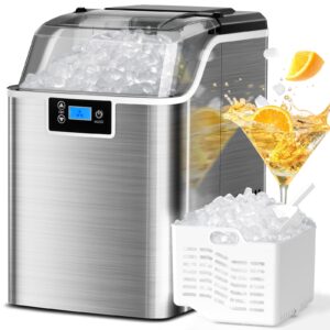 zafro nugget ice makers countertop,45lbs/day pebble ice maker machine with self-cleaning,24hrs timer,led panel sonic ice maker with ice scoop,ice basket for home/bar/party (stainless steels silver)