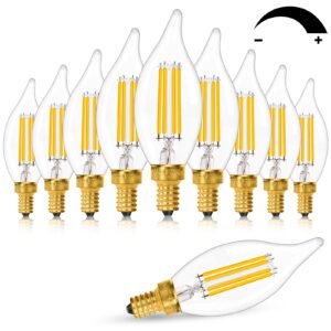 sheetea led candelabra bulbs 60 watt equivalent, e12 led bulbs dimmable chandelier light bulbs, soft warm white light bulbs 2700k candelabra base, 6w 600lm flame tip ca10 candle light bulbs, 10-pack