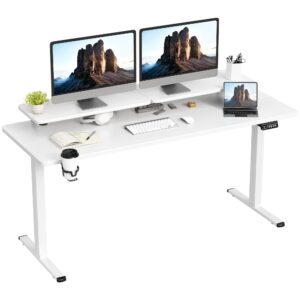 jummico electric standing desk, adjustable height desk 63 x 24 inch with monitor stand, home office computer desk (white)