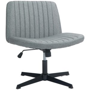 homcom wide office chair, armless office desk chair, computer fabric vanity chair with adjustable height, gray