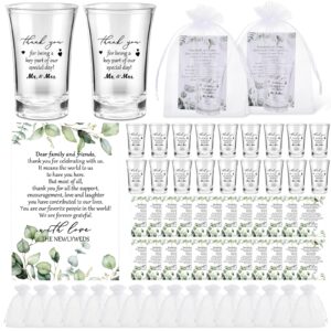 uiifan short glasses wedding favors for guests acrylic clear plastic shot glass wedding shot glass with card organza bag wedding party favors thank you gifts for friends family bridal shower(50 sets)