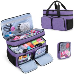 bafaso large sewing organizer bag with an individual pouch and detachable dividers, 2 layers sewing storage bag for sewing supplies, purple