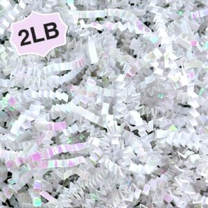 corlcol 2lb crinkle cut paper shred filler for bag gift box basket confetti paper shreded stuffing decoration for valentine's day holiday party (diamond white)