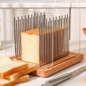 bread slicer, bread slicer for homemade - bread cutting guide adjustable, stainless steel slicing guide, durable and stable wooden structure with bread knife