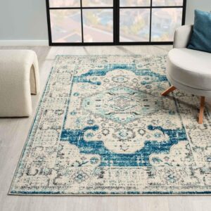 luxe weavers oriental medallion indoor area rug, blue, 8x10