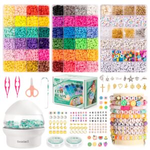 beadact clay beads bracelet making kit - 3 boxes 48 colors clay beads and 3 types letter beads with bead spinner, complete friendship bracelet making kit, christmas crafts gift for girls ages 6-12