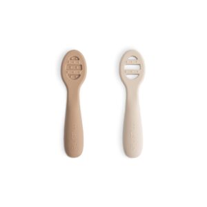 mushie silicone first feeding baby spoons | 2 pack (natural/shifting sand)