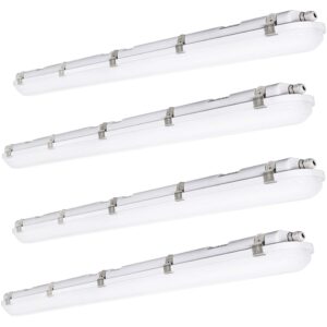 dosilio 4ft led vapor tight light fixture, 60w-50w-40w power selectable 5000k, ip65 waterproof industrial surface mount led shop lights for carport, garage, freezer, 100-277v, etl listed, 4-pack