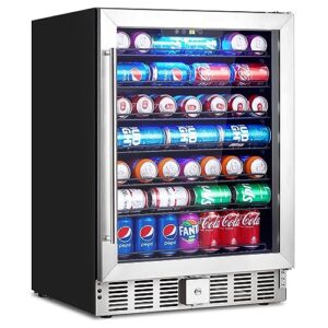 takywep 24 inch beverage refrigerator, 5.1 cu.ft beverage cooler under counter, 166 cans drink fridge for drinks, soda, beer or wine, 36～60°f adjustable temperature.