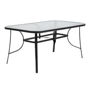 greemotion usa winger modern 59"x35" patio dining table, rectangular, umbrella compatible, steel frame & water wave glass top, furniture for, backyard, poolside, outdoor, black