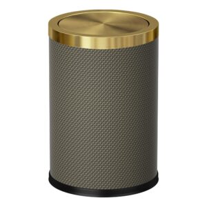 yojia 9l/2.4gal gold trash can with swing cover,creative shake lid leather garbage can, garbage can for kitchen,bathroom,living room,office (9l-checked grey)