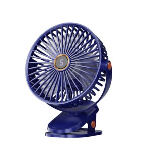 abudodo portable clip on fan with led light, digital display, quiet, 5-speed rechargeable mini table fan, 360° rotation: personal cooling device for home, office, stroller, camping, outdoor - blue