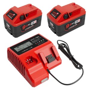 komifolen 2 pack 9.0ah 18v battery and charger replacement for milwaukee m18 batteries 48-11-1880 48-11-1860 48-11-1850 48-11-1828,2024 new version high demand