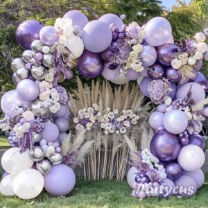 purple white balloons - double stuffed lavender pastel light purple pearl balloon garland metallic purple silver balloon arch kit for baby shower bridal wedding birthday graduation party decoration