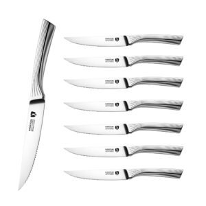 kingstone 5" steak knife set kitchen steak knives set of 8 german stainless steel serrated steak knives with gift box dishwasher safe (8, sliver)