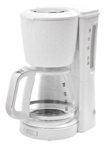 haden starbeck elegant easy to clean drip coffee machine with glass carafe, 30 second anti drip and keep warm function, 1.5 liter tank, white/chrome