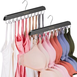 nihome double-row rotating hooks bra hanger with 20 stainless steel hooks, space-saving organizer for lingerie, scarves, ties & accessories, optimizes closet order fits standard closet (black, 2pcs)