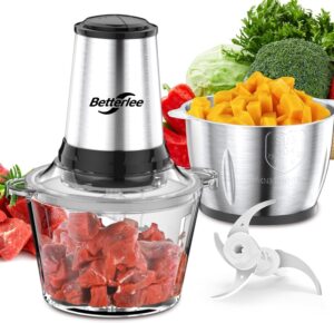 food processor, meat grinder & veggie chopper with 2 bowls (8 cup+8 cup) - includes 1 set of bi-level blades, 500w powerful electric food chopper for baby food meats vegetable and nuts