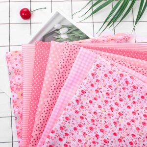 7pcs 50 * 50cm cotton material fabric, diy assorted squares precut bedding suite quarters bundle, yellow floral fat quarters quilting fabric bundles for crafting home decoration sewing (pink)