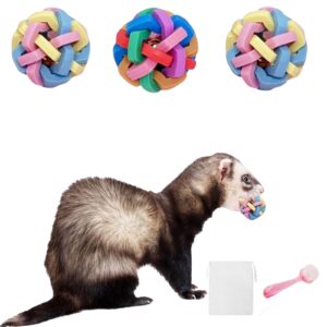 kunbiuh 3pcs ferret toys ball set - colorful bouncy rubber balls with built-in bell ferret cat teeth grinding wiggle ball interactive sound toy exercise scratch chew toys for indoor small animals