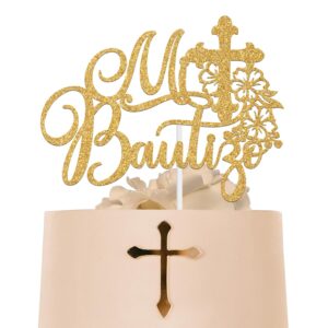 mi bautizo cake topper, mi primera comunion, first holy communion, bridal shower/wedding/baptism/christening baby shower party decorations, gold glitter