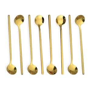 monovatives espresso gold plated small coffee spoons with long handle for stirring, stainless steel long handle coffee spoon pack of 8 for tea coffee dessert cake ice cream soup cappuccino, 5.3 inch