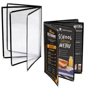 menu covers 8.5 x 11 inch restaurant menu-holder - 2pcs 4 page 8 view transparent menu sleeve,fits a4 size paper for restaurant menu home shool office daily (black)