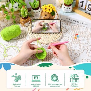 Imcrasy Crochet Kit | Crochet Kit for Beginners | Beginner Crochet Kit with Step by Step Video Lessons | 6 PC Potted Plants and Succulent Family Crochet Kit with Crochet Accessories(40%+ Yarn)