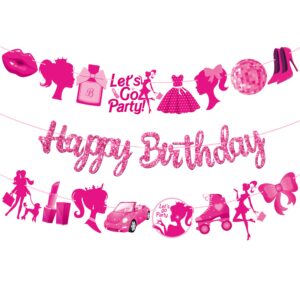 hot pink girl happy birthday banners glitter pink birthday party decorations for girls hot pink princess ladies party decorations for bachelorette bridal shower party supplies