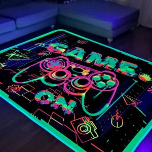 kmkicme gaming area rug for bedroom gamer rug for boys room decor video game printed carpet glow in the blacklight rug for playroom non-slip area rug kids girls gamer room casual mat 23x35 inch