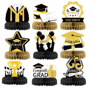 sunkim 9pcs graduation centerpieces 2024 graduation party decorations congrats grad table toppers graduation decorations class of 2024 graduation table decorations for party celebration,black-gold