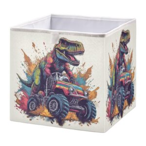 ymgqyj rex on monster truck collapsible storage cube, organizing basket with support board for shelf closet cabinet 11×11×11 in