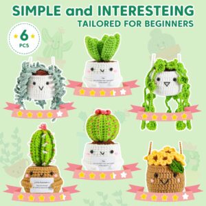 Imcrasy Crochet Kit | Crochet Kit for Beginners | Beginner Crochet Kit with Step by Step Video Lessons | 6 PC Potted Plants and Succulent Family Crochet Kit with Crochet Accessories(40%+ Yarn)