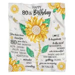 Jiaazerd 80th Birthday Blanket for Women-80 Year Old Women Birthday Blanket