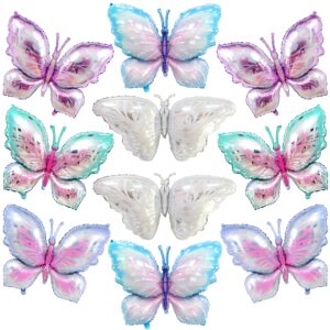 aexhot 10 pcs butterfly balloons, gradient giant butterfly foil mylar balloon butterfly birthday decorations for butterfly theme birthday party wedding supplies (purple, blue,green)