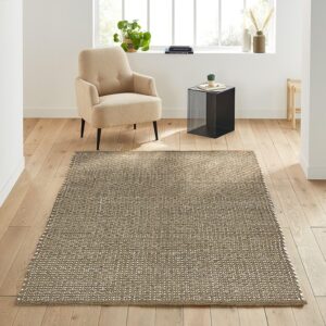 kaspene home, braided natural jute rug, handmade with braided weave, durable, ideal for entryway, living room, and kitchens - boho, farmhouse, pet and kid friendly 4'x6'