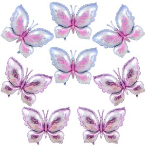 aexhot 8pcs butterfly balloons, gradient giant butterfly foil mylar balloon butterfly birthday decorations for butterfly theme birthday party wedding supplies (pink purple, purple)